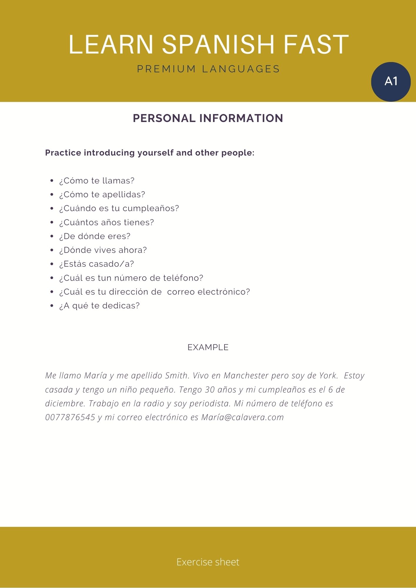 Speaking practice: Personal information – Spanish resources
